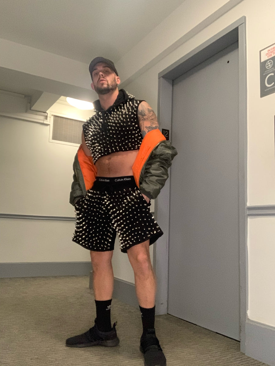 Studmuffin NYC Spike Crop Top Hoodie - Spike Sweat Shorts 2 Set- More